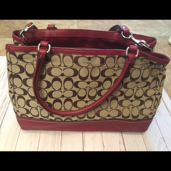 Coach | Bags | Coach Large Totepurse Red And Tan | Poshmark